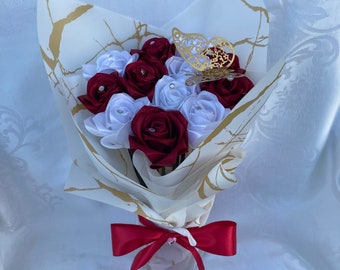 Bling Eternal Rose Bouquet, Handmade Fake Flowers Bouquet, Ever Lasting Artificial Flower ...