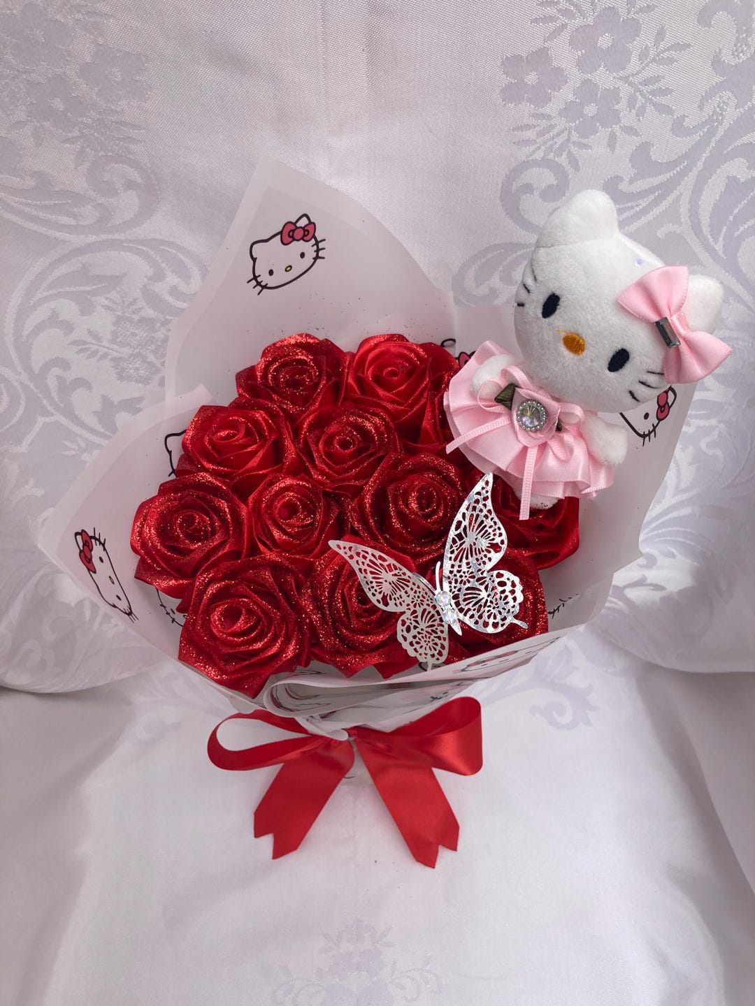 Plushie Ramo Buchon, Glitter Eternal Rose Bouquet, Handmade Fake Flower ...