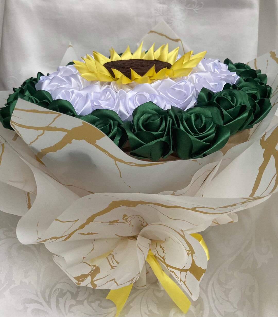 Sunflower Ramo Buchon Eternal Rose Bouquet Handmade Fake - Etsy