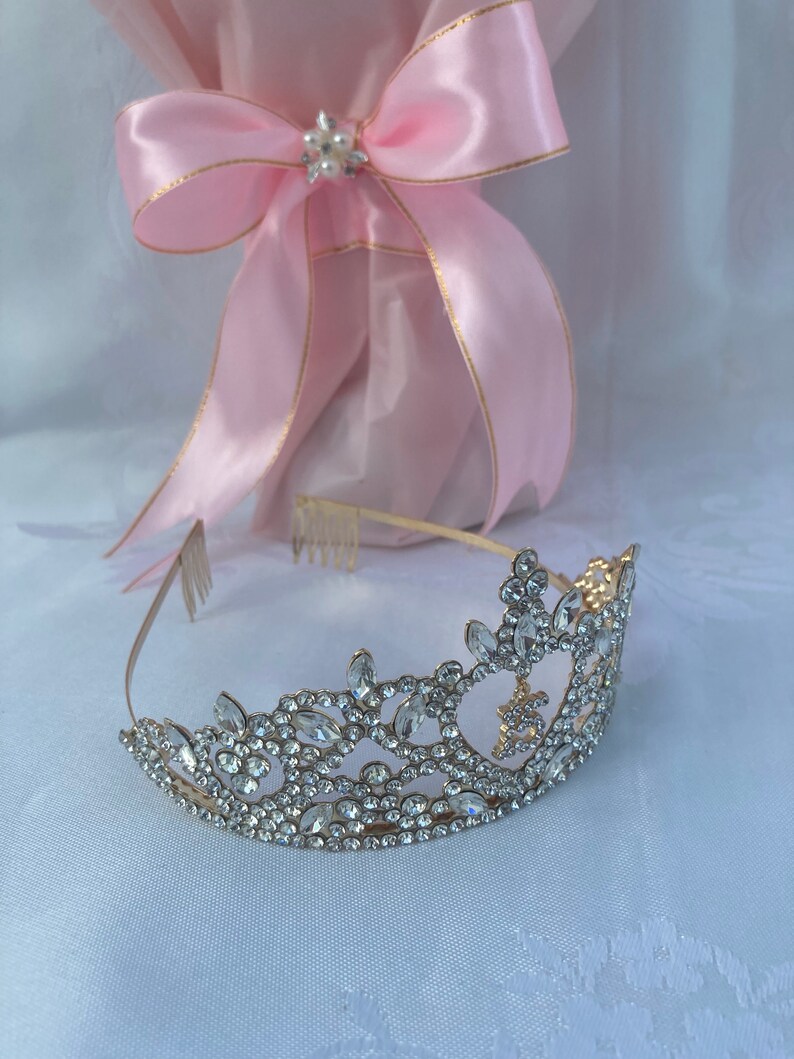 Quinceanera Tiara Ramo Buchon Gold Tiara Roses Bling Glitter - Etsy