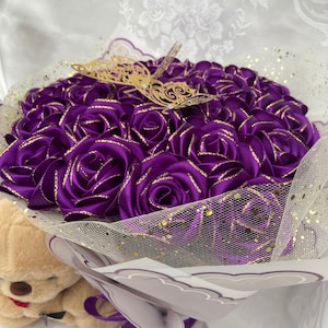 Purple Glitter Eternal Rose Bouquet, Handmade Fake Flowers Bouquet ...