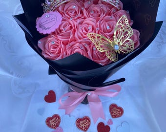 8 Eternal Rose Bouquet, Ribbon Rose Bouquet, Handmade Fake Flower Bouquet, Rose Bouquet, Ramo ...