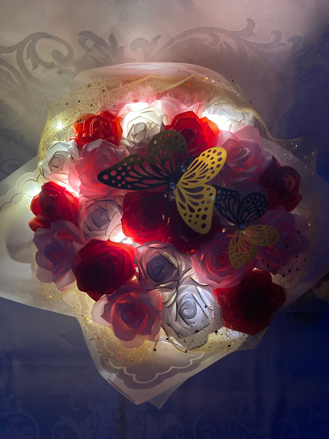 Light up Bouquet, Glitter Eternal Rose Bouquet, Ever Lasting Roses, 25 ...