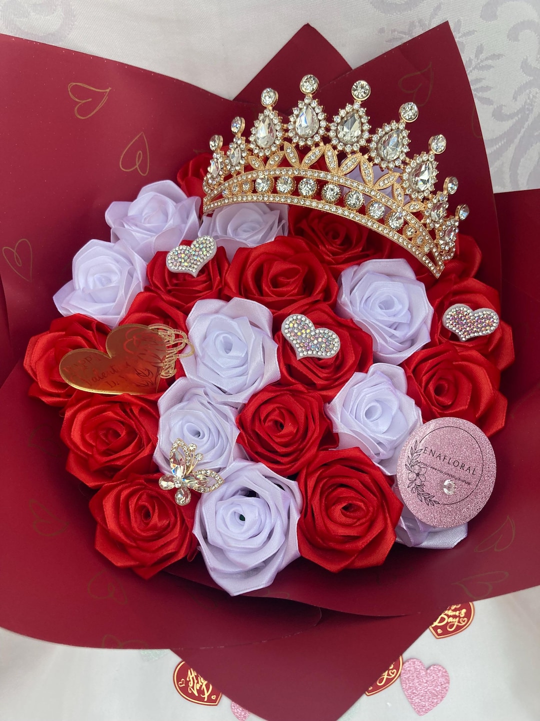 Valentines Day Eternal Rose Bouquet, Ribbon Roses, Handmade Flower ...