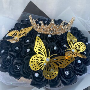 Black Ramo Buchon, Black Rose Bouquet, Eternal Rose, Ribbon Rose ...