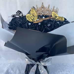 Black Ramo Buchon, Black Rose Bouquet, Eternal Rose, Ribbon Rose ...