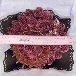 Pink Glitter Ramo Buchon, Eternal Rose Bouquet, Handmade Fake Flower ...