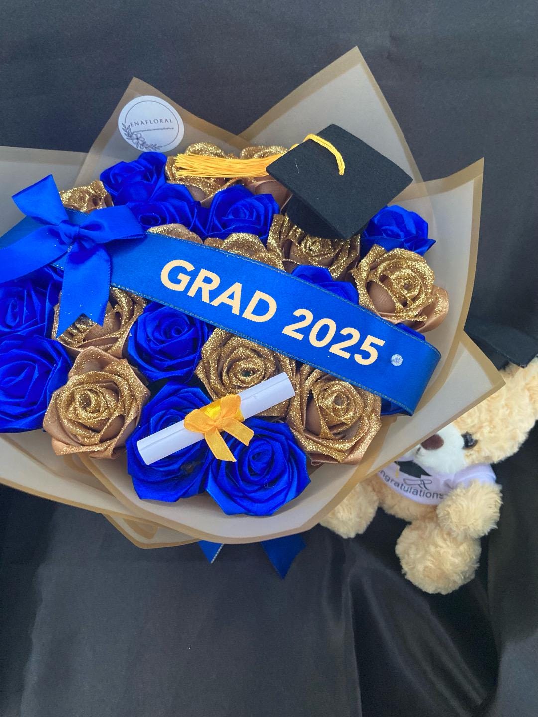 Limited Edition Graduation Ramo Buchon, Gold Glitter Eternal Rose ...