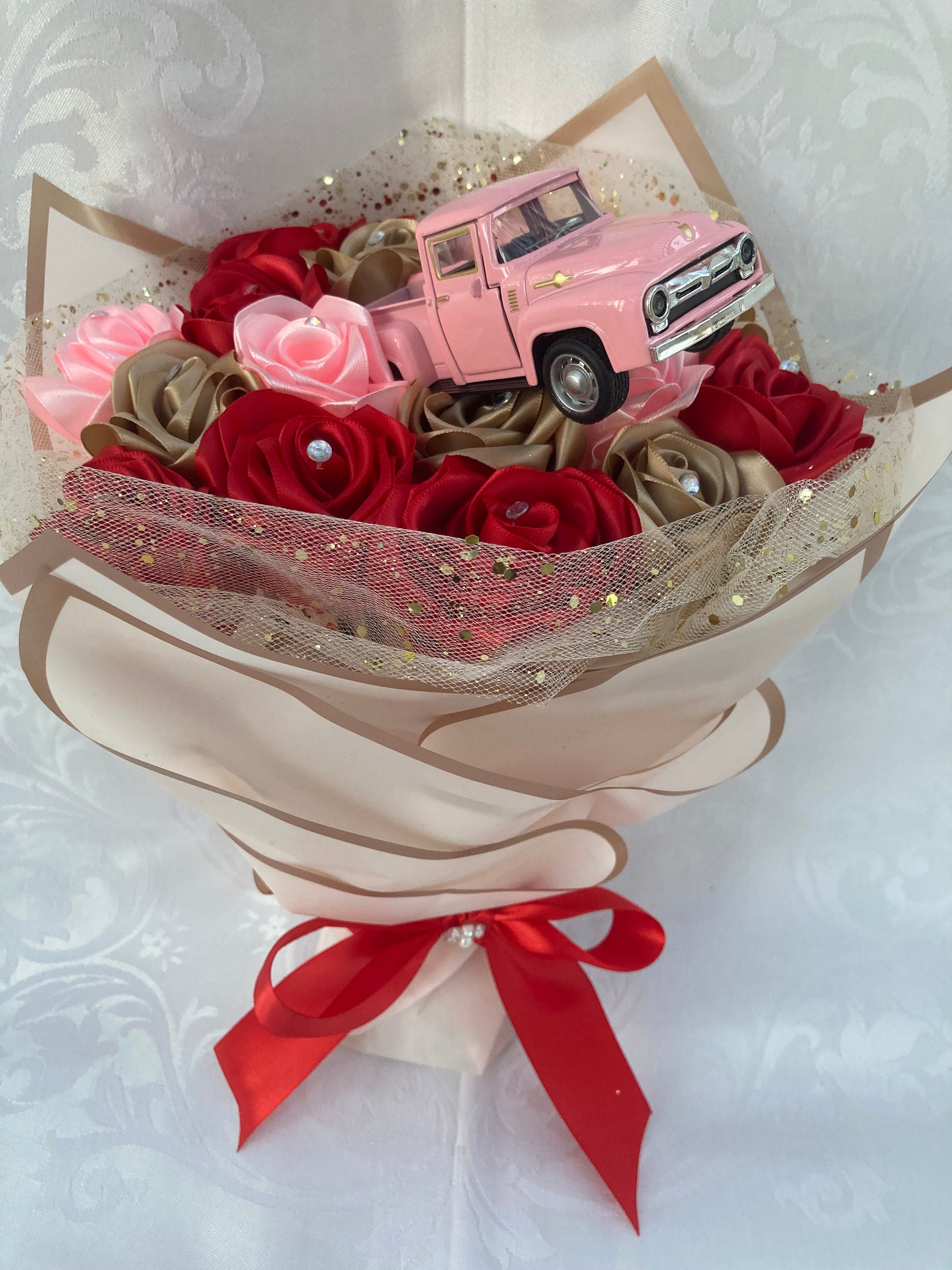 Pink Truck Bouquet Car Lover Gift Eternal Rose Bouquet - Etsy