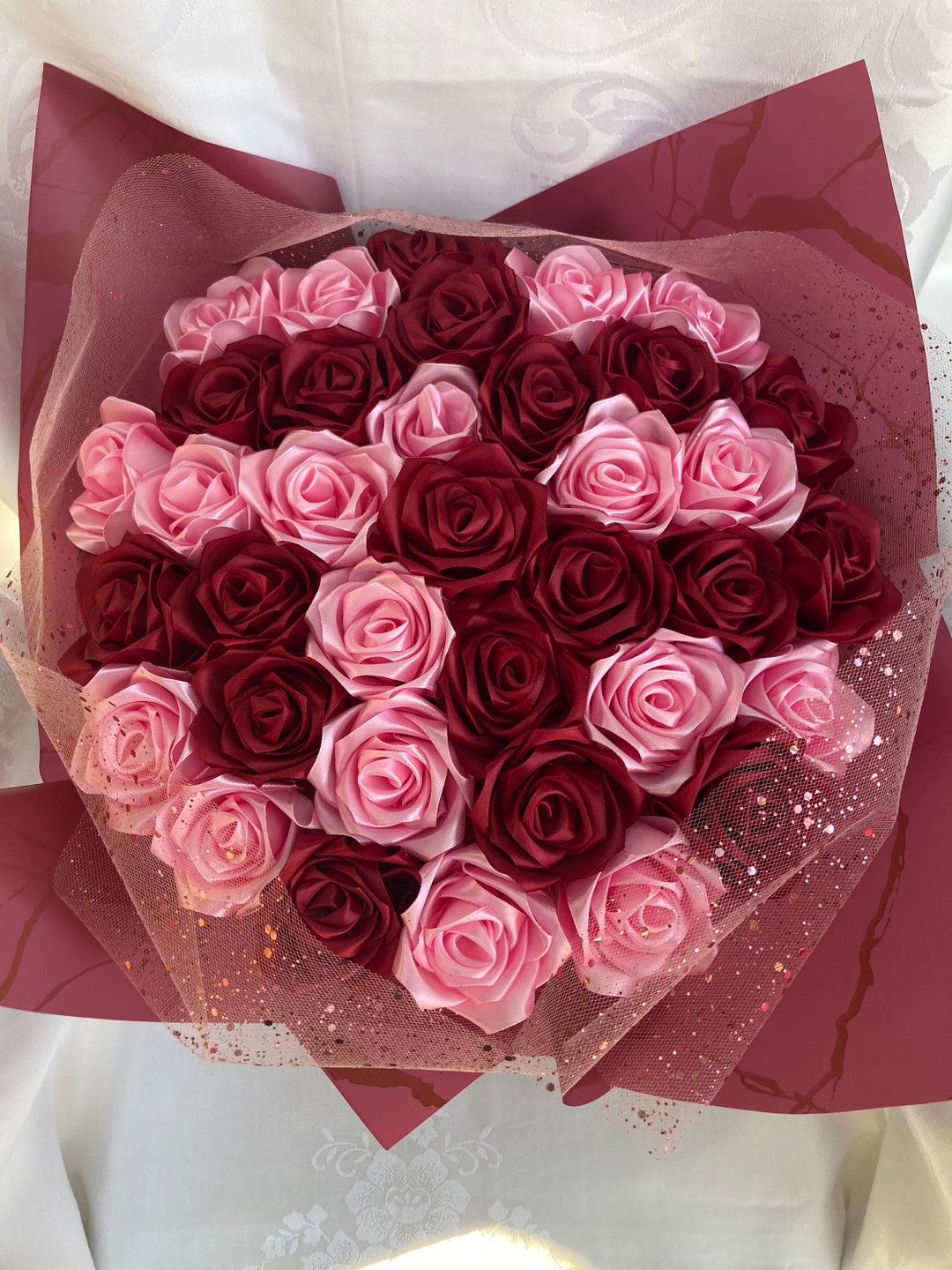 Light up Bouquet Pink Red Eternal Rose Bouquet Ever Lasting - Etsy