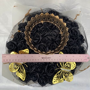 Black Glitter Rose Ramo, Eternal Rose Bouquet, Handmade Fake Flowers ...