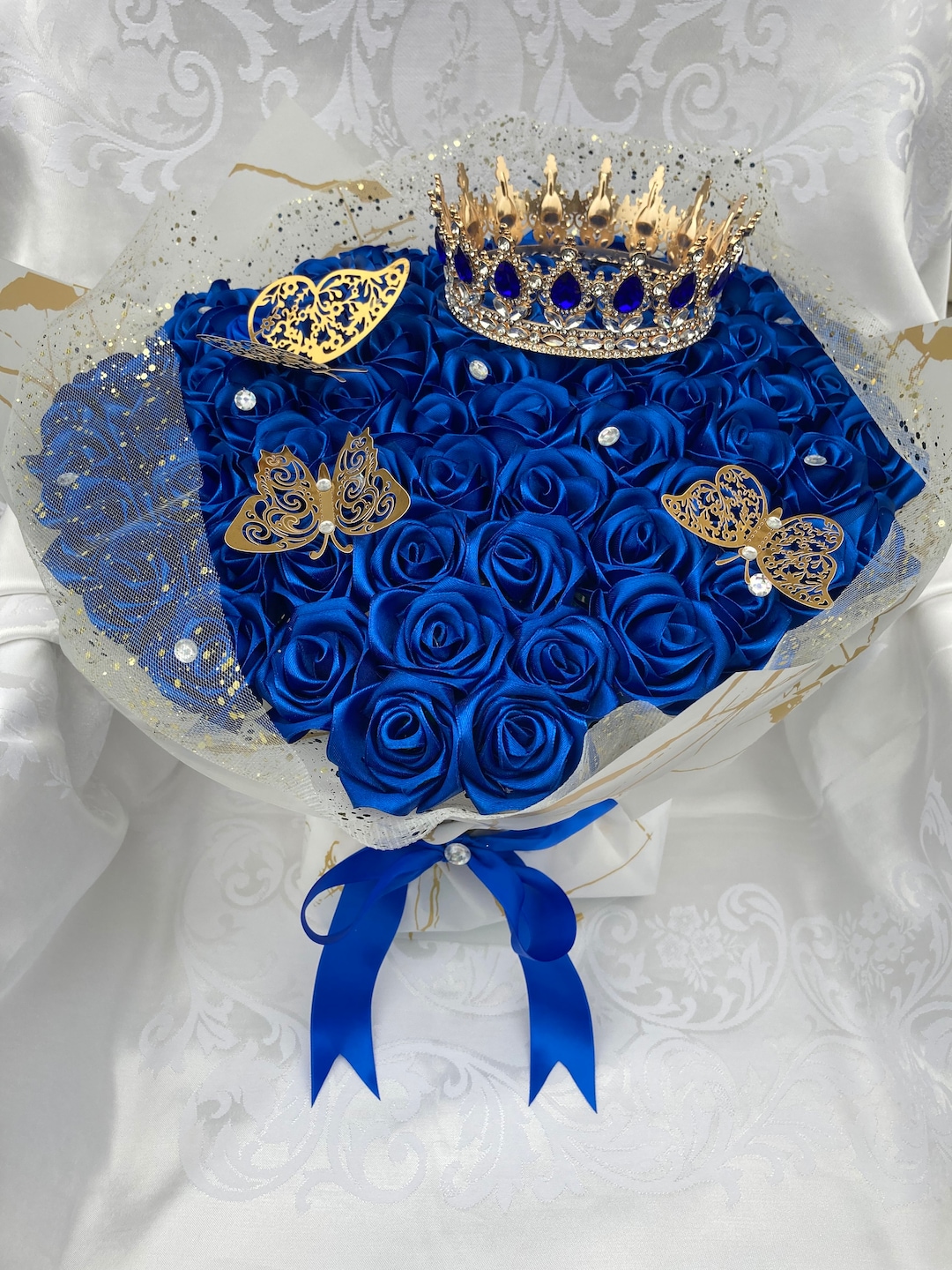 100 Rose Royal Blue Bouquet, Queen Bouquet, Eternal Rose Bouquet, Birthday Bouquet, Engagement ...