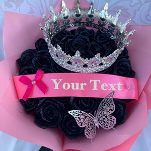 Black Pink Glitter Ramo Buchon, Eternal Rose Bouquet, Handmade Fake ...