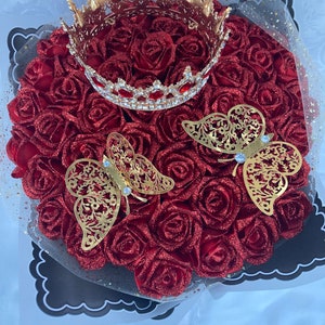 Glitter Ramo Buchon, Eternal Rose Bouquet, Handmade Fake Flowers ...