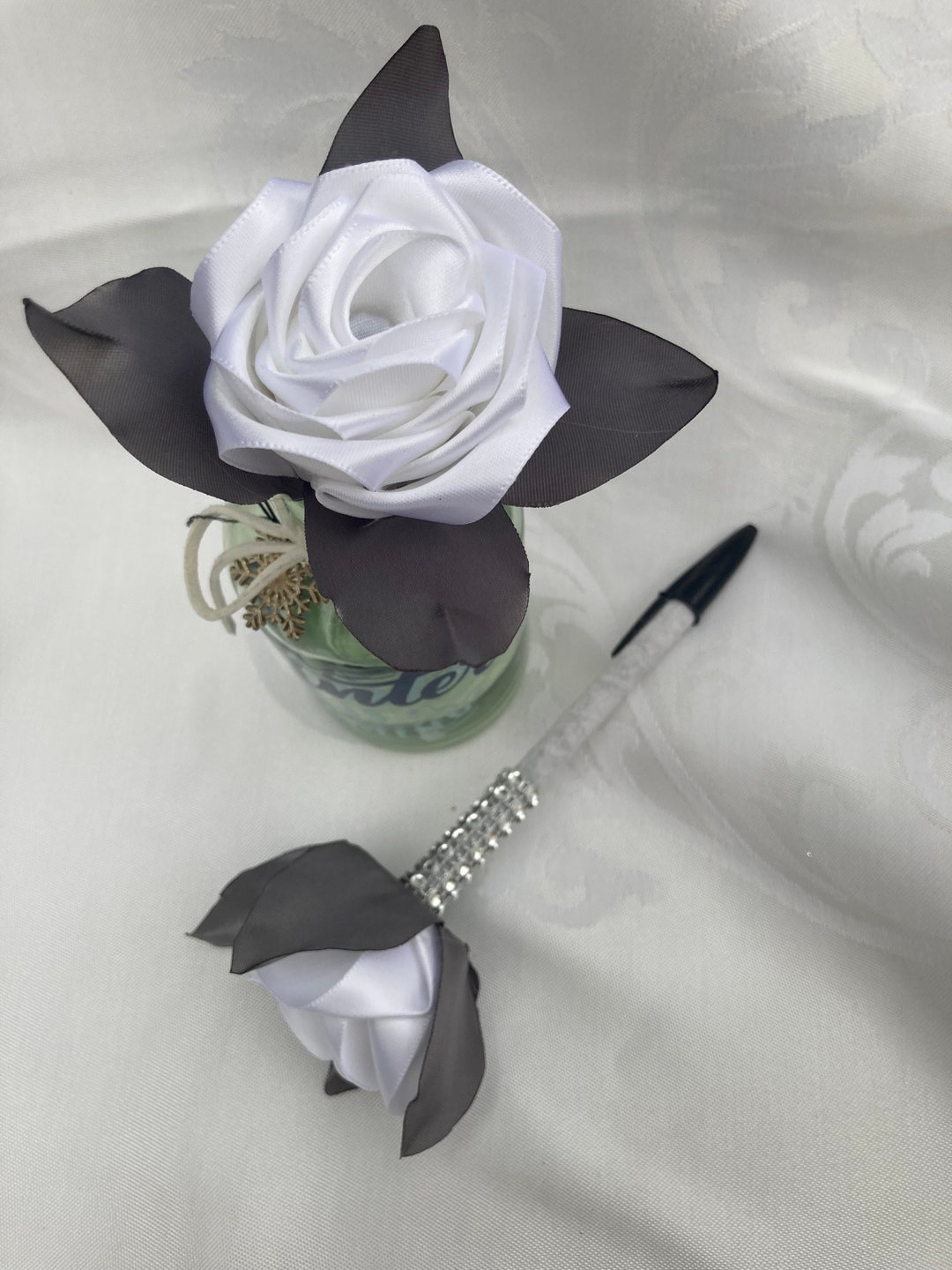 Floral Pen, Satin Ribbon Rose Pen, Party Favor Pen, Wedding Pen, Bridal ...