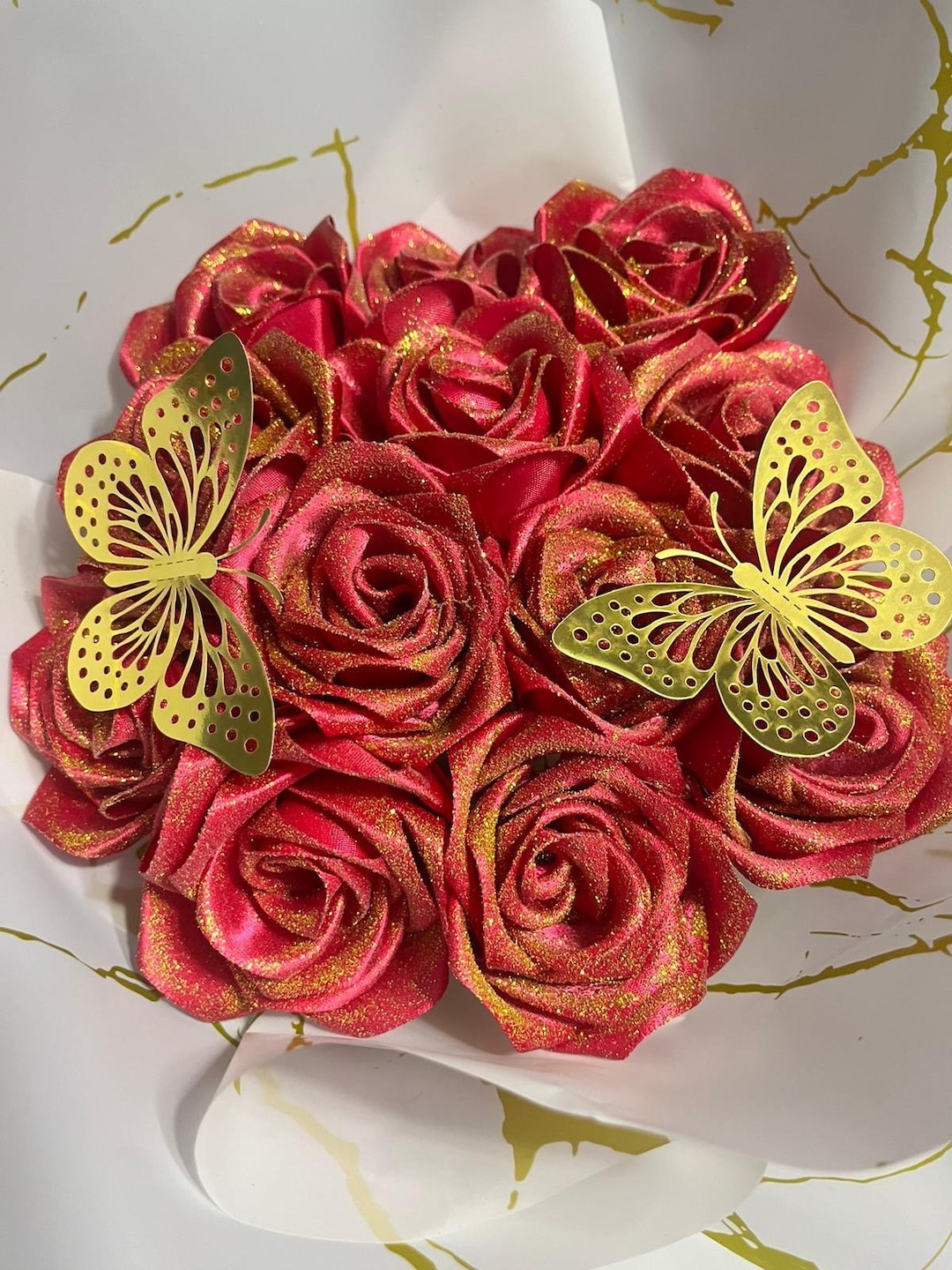 Glitter Ramo Buchon, Eternal Rose Bouquet, Handmade Fake Flowers ...