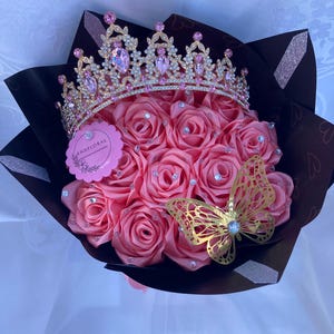 Rose Gold Pink Eternal Rose Bouquet, Ribbon Rose Bouquet, Handmade ...