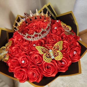 Custom Ramo Buchon, Pink Rose Gold Valentine Queen Bouquet, Eternal Rose Bouquet, 100 Rose ...