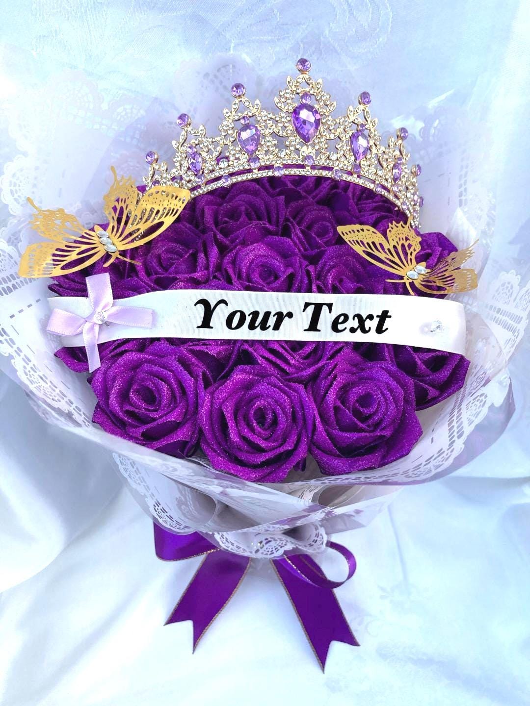 Purple Valentines Glitter Ramo Buchon, Eternal Rose Bouquet, Fake ...