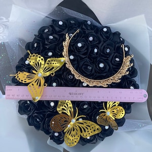 Black Ramo Buchon, Black Rose Bouquet, Eternal Rose, Ribbon Rose ...