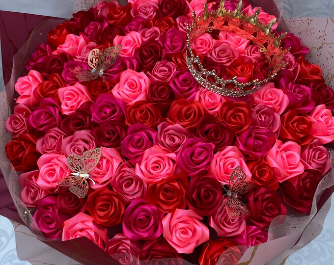 100 Rose Ramo Buchon, Queen Bouquet, 5 Color Red Pink Bouquet, Eternal ...