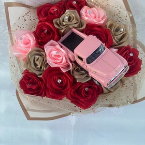 Pink Truck Bouquet Car Lover Gift Eternal Rose Bouquet - Etsy