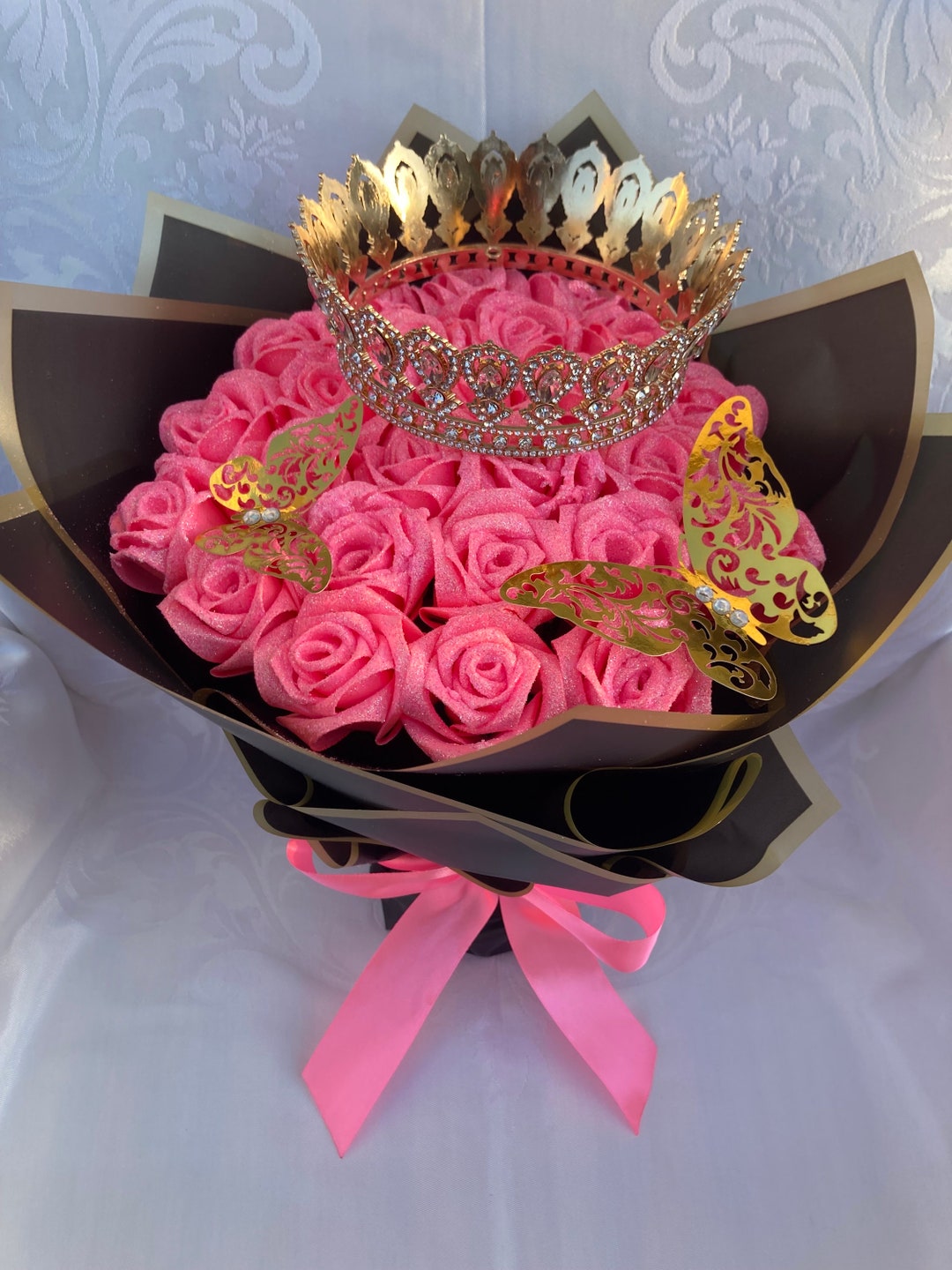 Glitter Ramo Buchon, Eternal Rose Bouquet, Handmade Fake Flowers Bouquet, Ever Lasting Flower ...