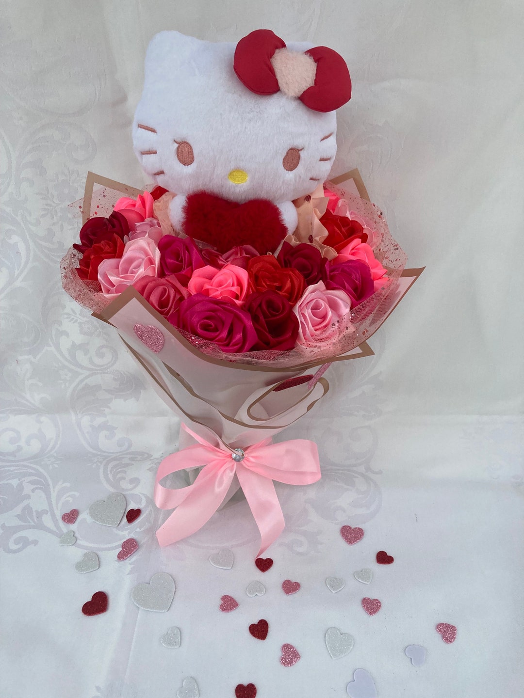 Plush Toy Ramo Buchon, Eternal Rose Bouquet, Handmade Fake Flower ...