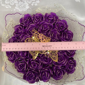 Purple Glitter Eternal Rose Bouquet, Handmade Fake Flowers Bouquet ...