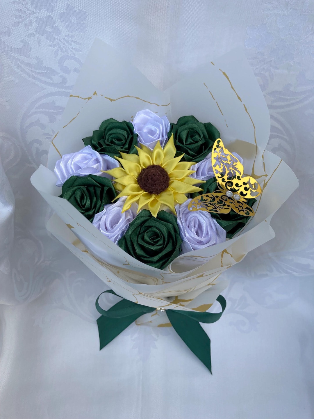 Sunflower Ramo Buchon, Eternal Rose Bouquet, Handmade Fake Flowers ...