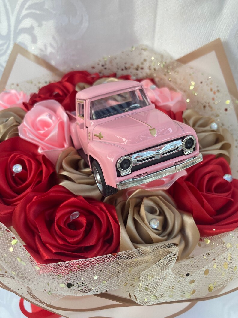 Pink Truck Bouquet Car Lover Gift Eternal Rose Bouquet - Etsy