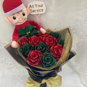 Elf Ramo Buchon Christmas Bouquet Glitter Roses Holiday - Etsy