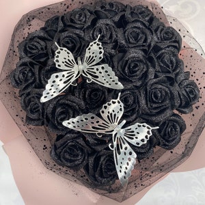 Black Glitter Ramo Buchon, Eternal Rose Bouquet, Handmade Fake Flowers ...