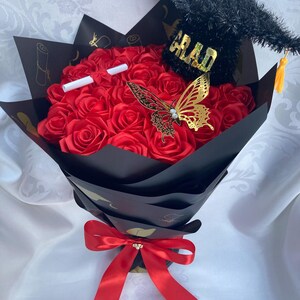 Graduation Ramo Buchon With Teddy Bear, Eternal Rose Bouquet, Handmade ...