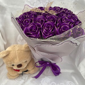 Purple Glitter Eternal Rose Bouquet, Handmade Fake Flowers Bouquet ...