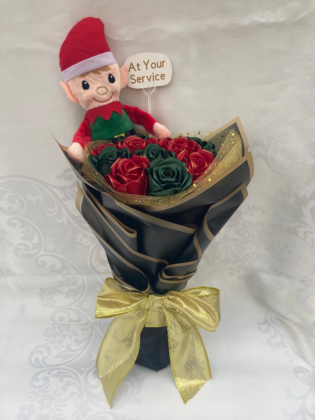 Elf Ramo Buchon Christmas Bouquet Glitter Roses Holiday - Etsy
