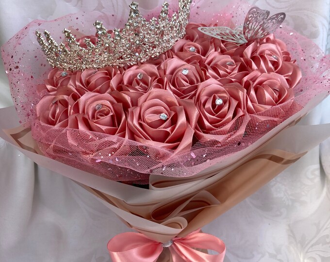 Ramo Buchon, Pink Eternal Rose Bouquet, Handmade Fake Flowers Bouquet ... Ramo Buchon, Pink Eternal Rose Bouquet, Handmade Fake Flowers Bouquet ...