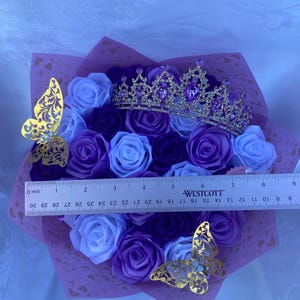 Purple Ramo Buchon, Valentine’s Day Eternal Rose Bouquet, Ribbon Rose ...