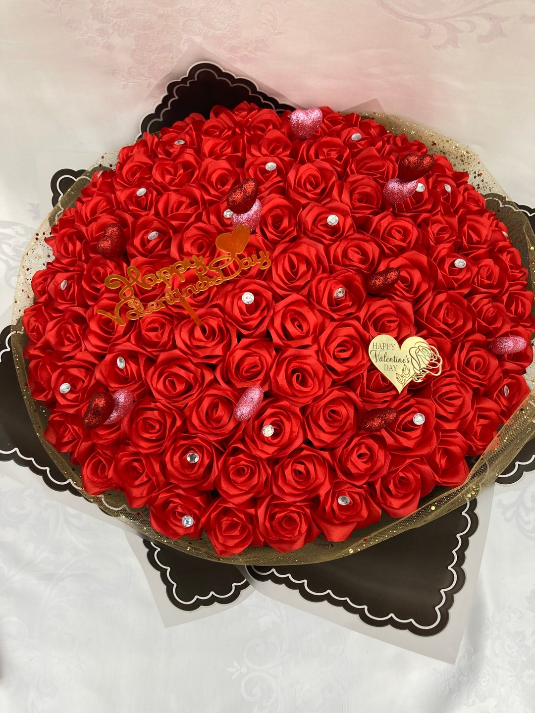 100 Rose Ramo Buchon Valentines Day, Glitter Heart Eternal Rose Bouquet ...