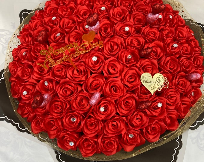 100 Rose Ramo Buchon Valentines Day, Glitter Heart Eternal Rose Bouquet ...