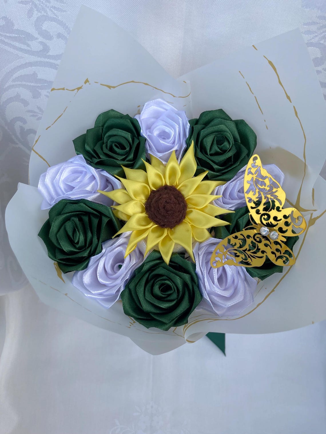 Sunflower Ramo Buchon, Eternal Rose Bouquet, Handmade Fake Flowers ...