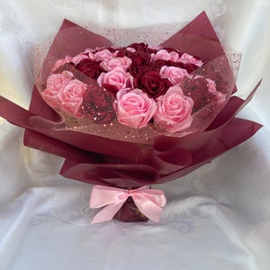 Light up Bouquet Pink Red Eternal Rose Bouquet Ever Lasting - Etsy
