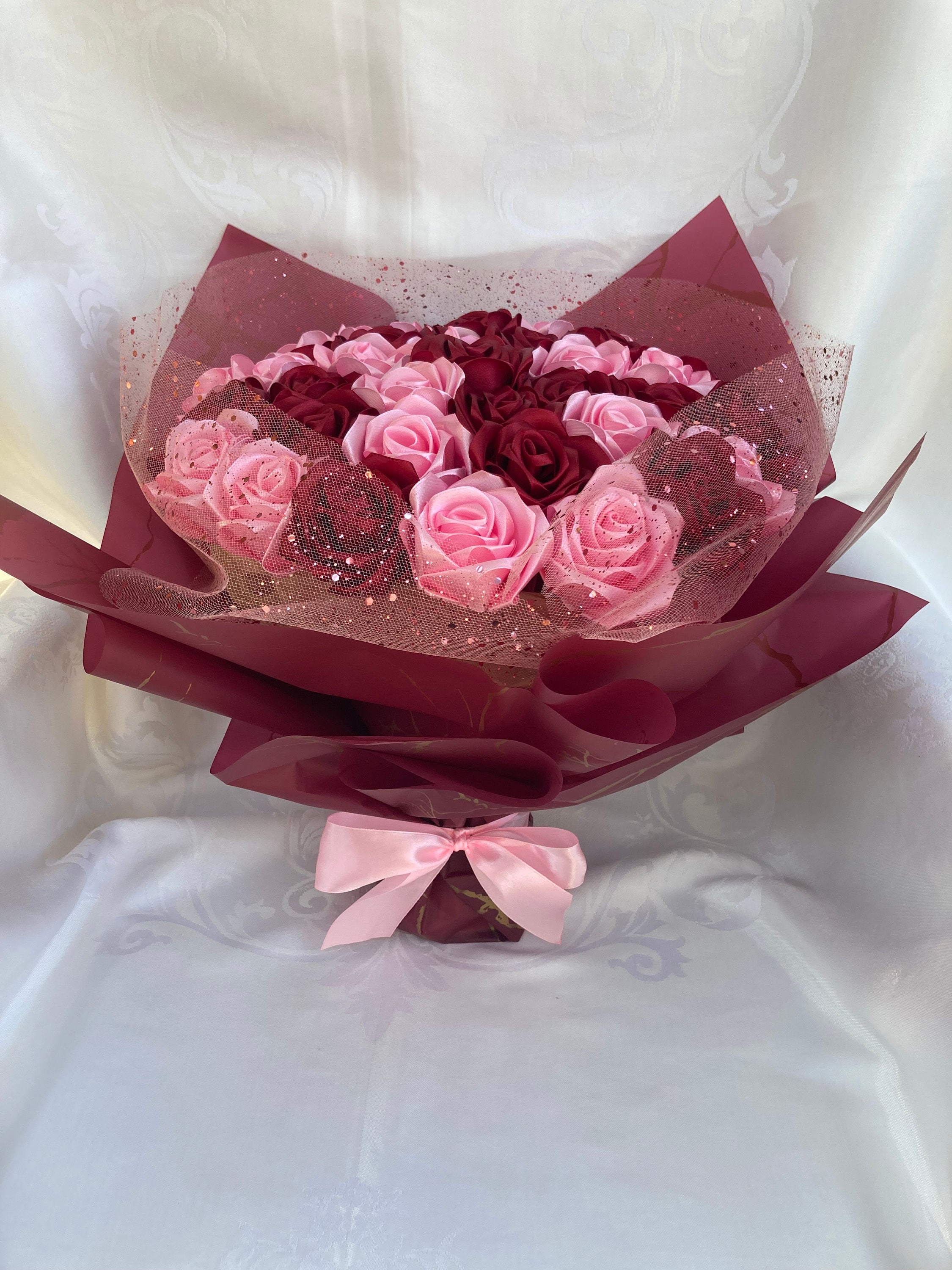 Light up Bouquet Pink Red Eternal Rose Bouquet Ever Lasting - Etsy