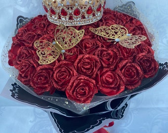 Bling Eternal Rose Bouquet, Handmade Fake Flowers Bouquet, Ever Lasting Artificial Flower ...