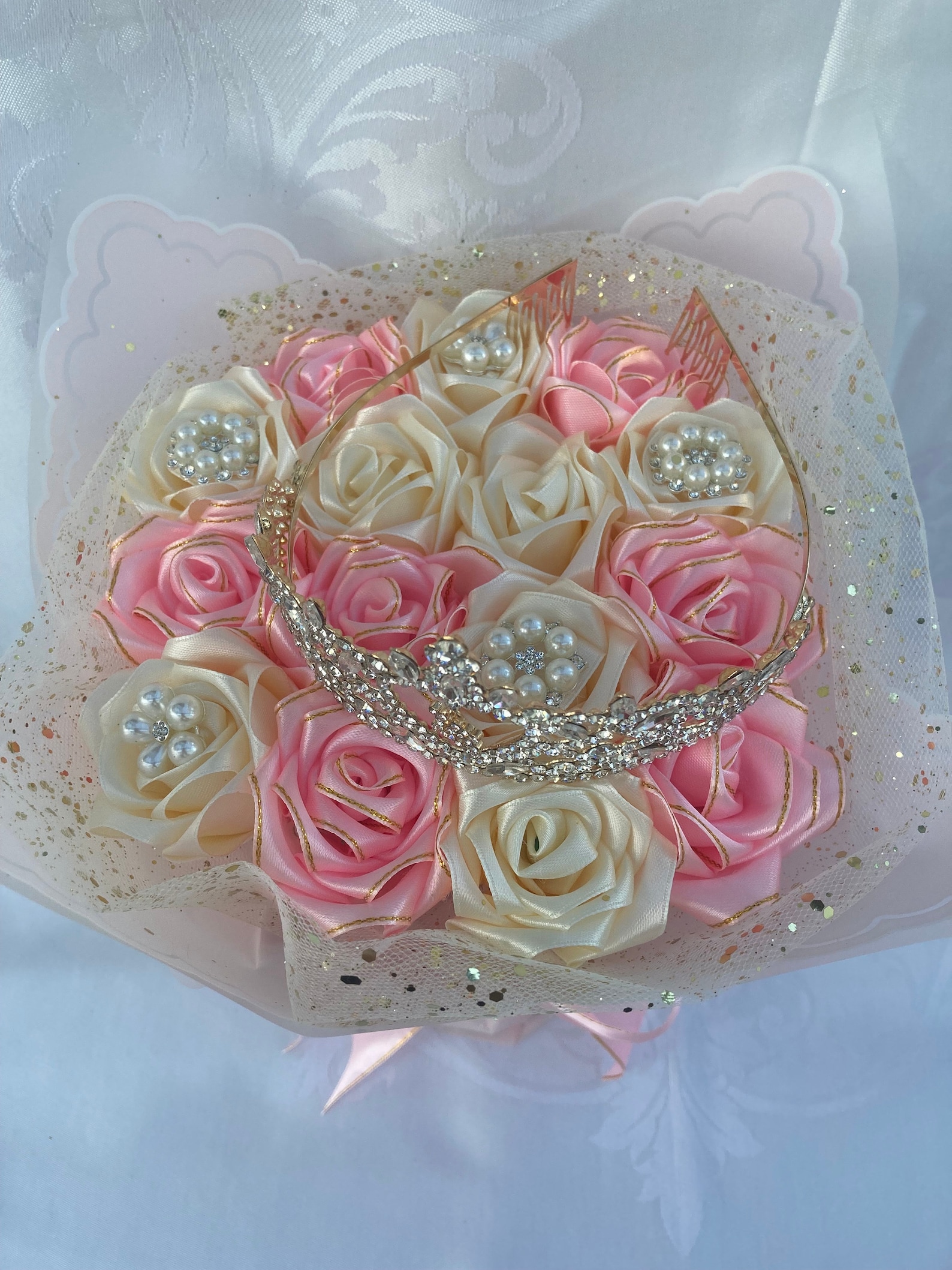 Quinceanera Tiara Ramo Buchon Gold Tiara Roses Bling Glitter - Etsy