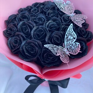 Black Pink Glitter Ramo Buchon, Eternal Rose Bouquet, Handmade Fake ...