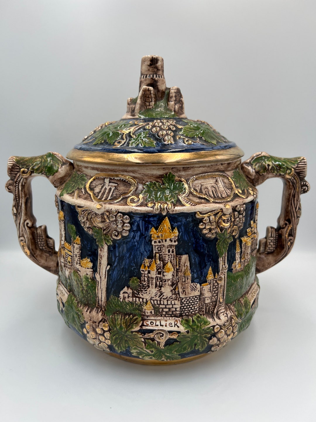 German Gerz Castle Theme Punch Bowl Centerpiece - Vintage Bavarian ...