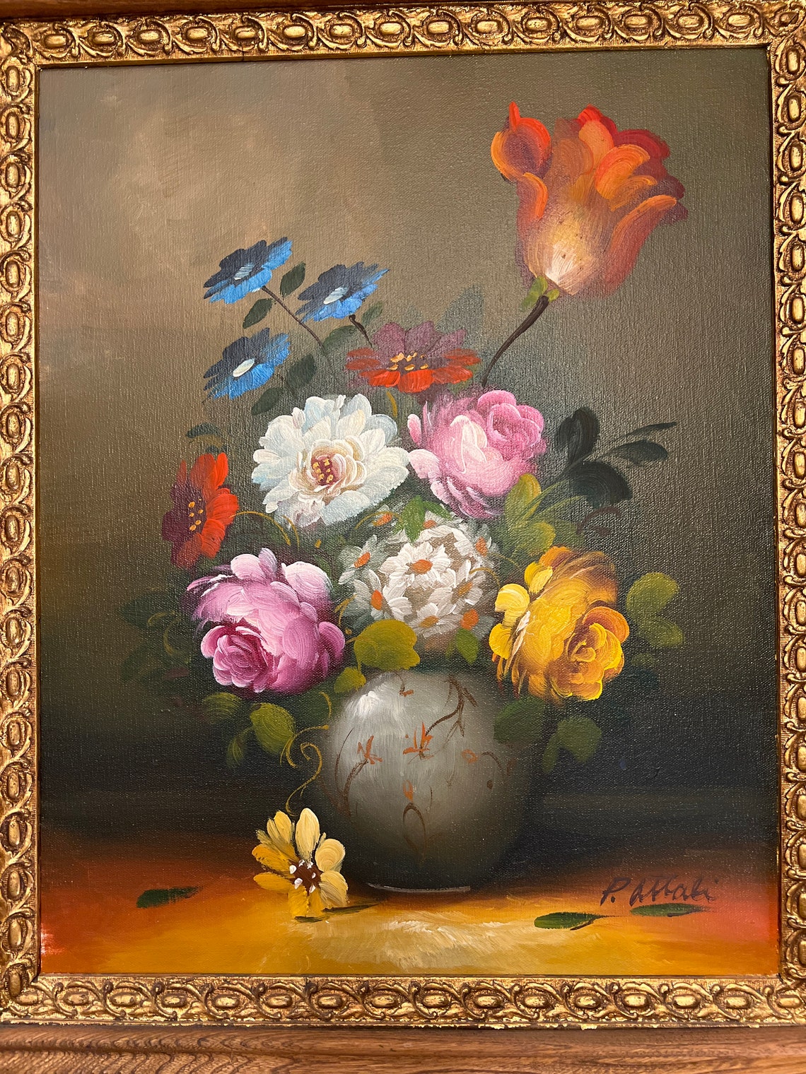 Framed Floral Oil on Canvas, Original Painting by P. Attali - Etsy