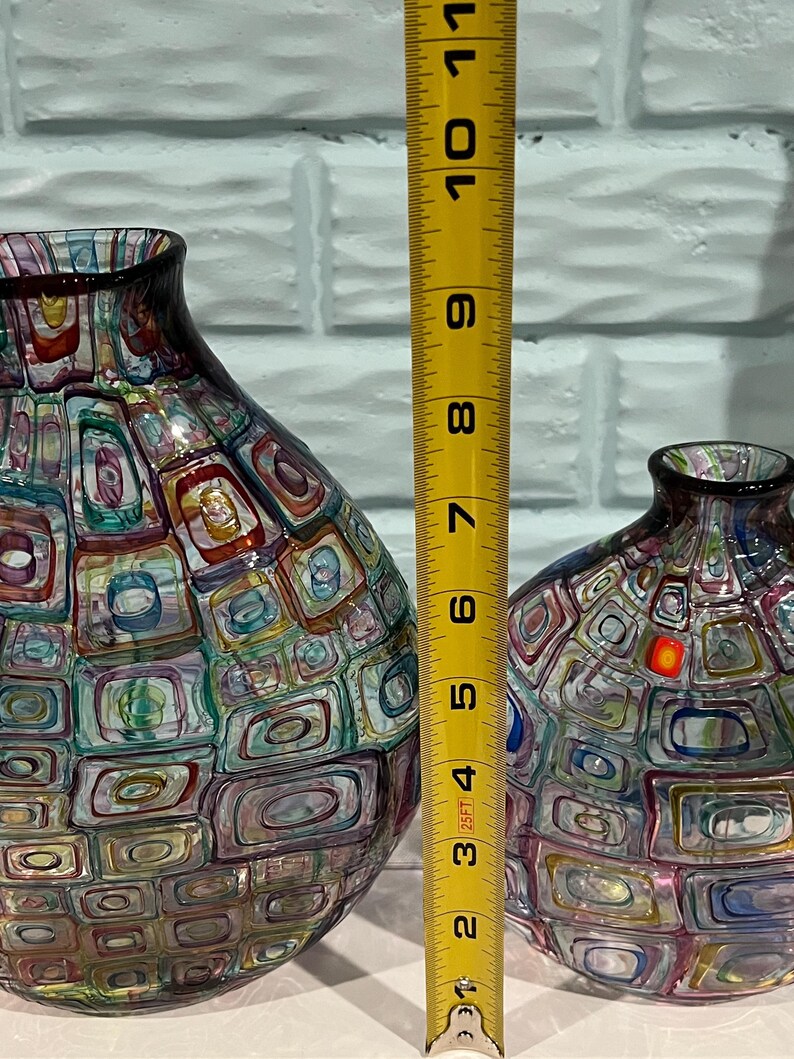 Signed Robin Mix Murrini Glass Vases: 1999 American Studio Art, Pair - Etsy