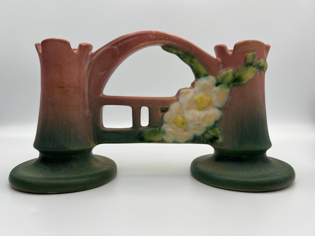 Roseville Pottery White Rose Double Vase #148 - Etsy